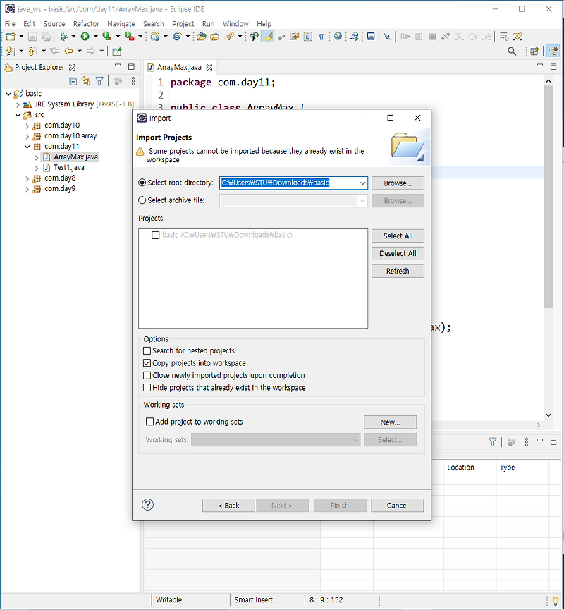 Eclipse에서 JAVA Project import시 existing or corrupted 오류 날 때 프로젝트 디렉토리 재설정하는 방법 ― 재조의 개발일기