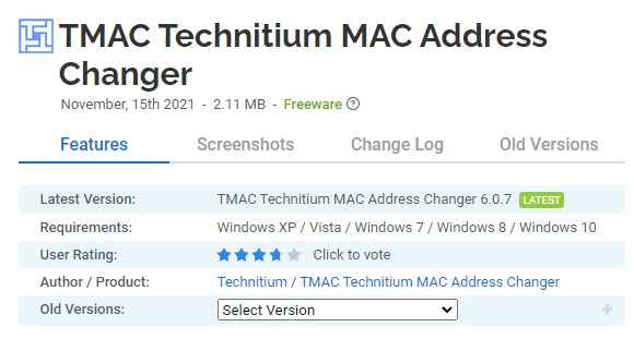 TMAC Technitium MAC Address Changer 무료 다운로드
