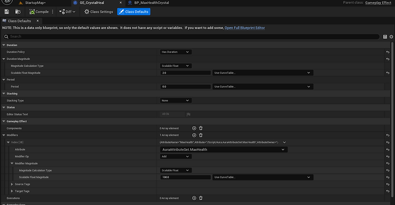 GameplayAbilitySystem을 이용한 RPG 프로젝트 - (16) 일정시간동안 적용되는 GameplayEffect 만들고 적용하기