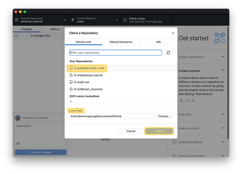 [GitHub] 맥북(macOS) M1 GitHub Desktop 사용법