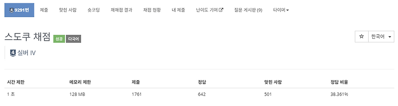 [ BOJ ] 9291 : 스도쿠 채점 ( SILVER 4 ) / C, Python