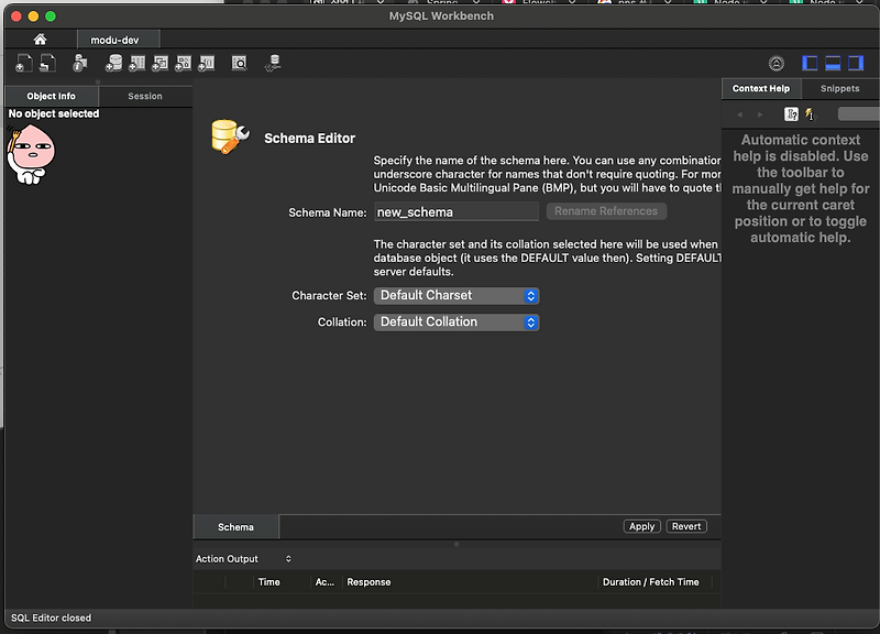 MySQL Workbench, No Object selected