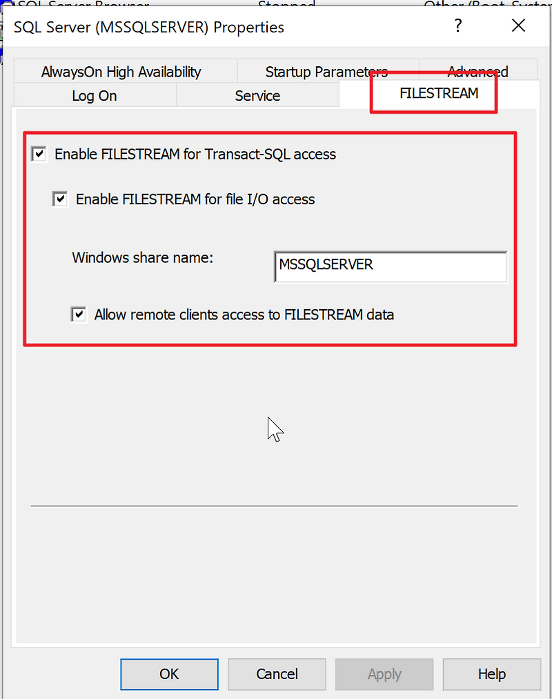 It's Myself :: MS SQL Filestream 기능 활성화하기
