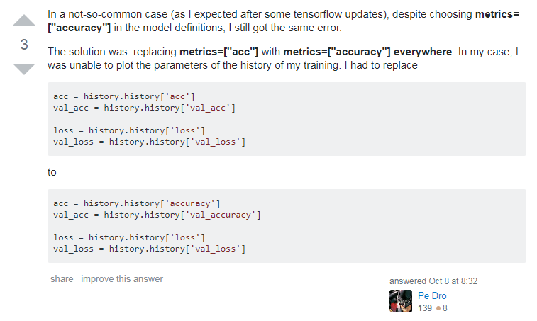 케라스(Keras), KeyError: 'acc'