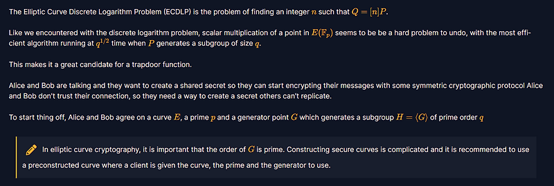 [WriteUp] / [CryptoHack - Elliptic Curves, Curves and Logs]