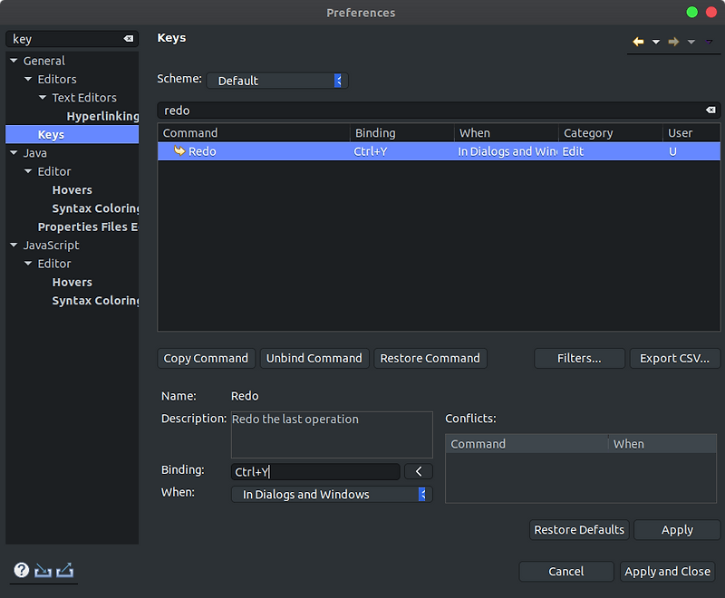 ctrl + y is not working in eclipse