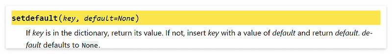 [Python] Dictionary 초기화, setdefault()