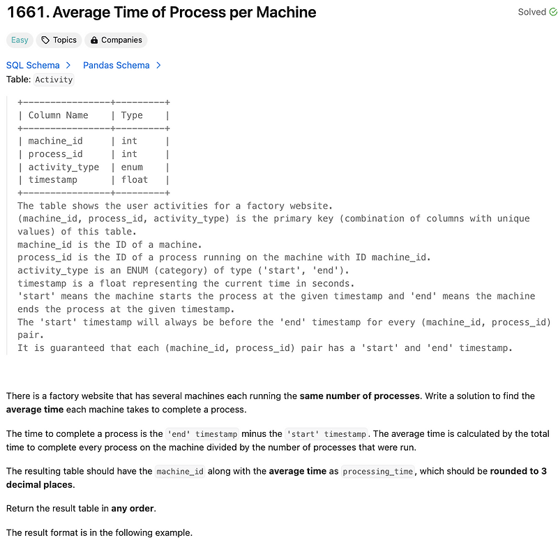 [LeetCode] 1661. Average Time of Process per Machine (JOIN)