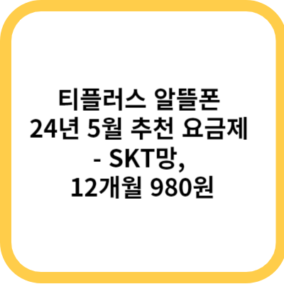티플러스 알뜰폰 24년 5월 추천 요금제 - SKT망, 12개월 980원, eSIM 가능, 선착순 1000명