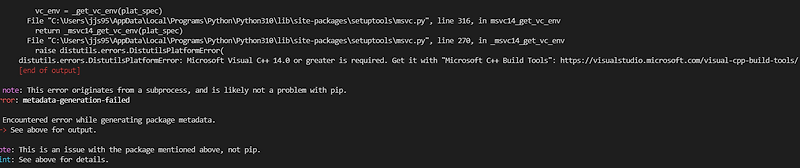 distutils.errors.DistutilsPlatformError: Microsoft Visual C++ 14.0 or greater is required. Get ...