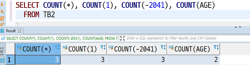 MySQL Count(1) Count(*) Count(컬럼) 차이 정리