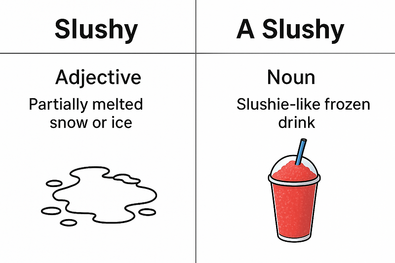 슬러시 slushy 눈이 녹아 진흙상태의, a slushy drink 달콤한 음료 slushie