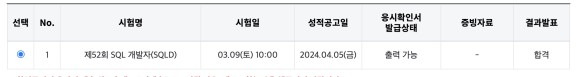 SQLD 52회 개정 합격 후기, 일주일 공부