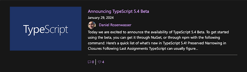 [ TS ] TypeScript 5.4 새로운 기능 알아보기.