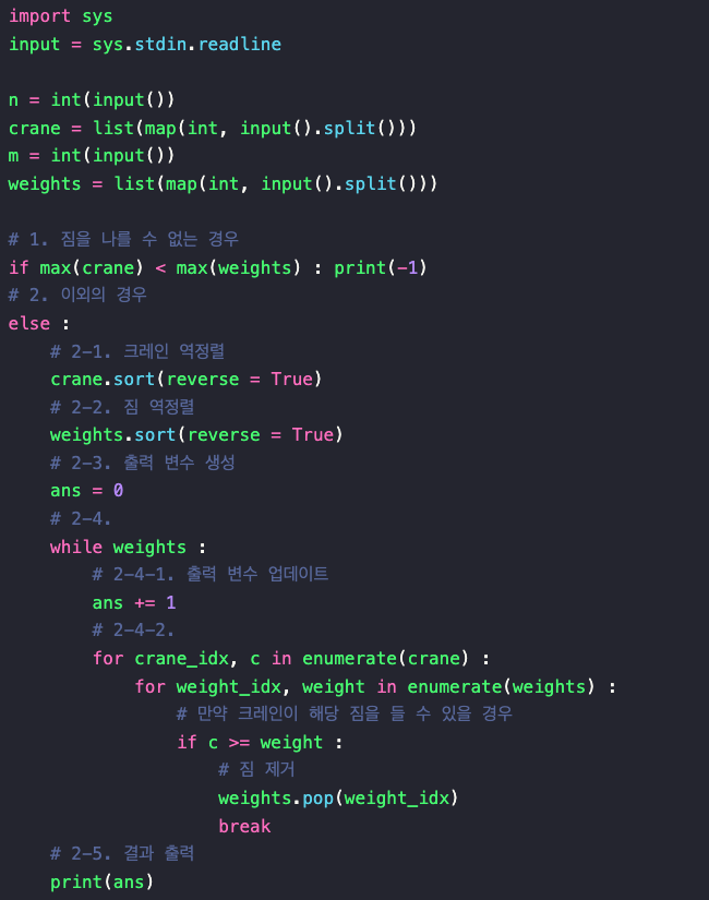[Python/BOJ] 1092. 배 — Oneul