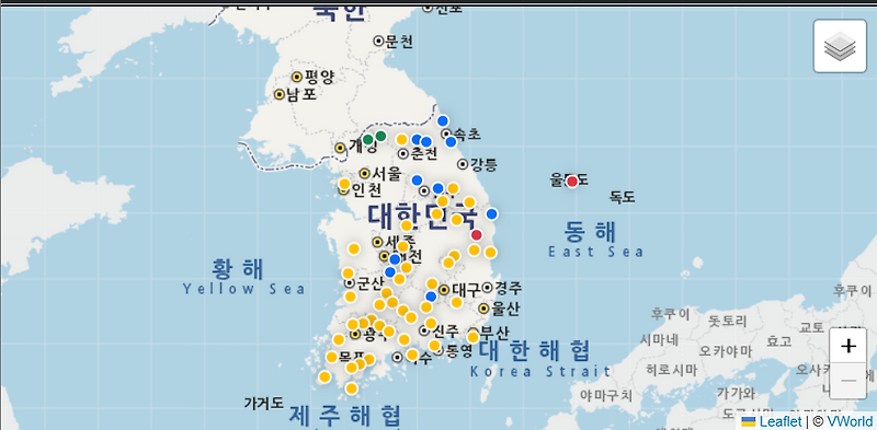 Leaflet.js와 VWorld API로 2D 지도 만들기 — 성민의 Develog