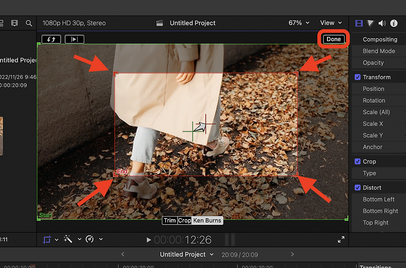 파이널컷 Final Cut Pro 화면 점점 커지게 확대하기 (Ken Burns 기능)