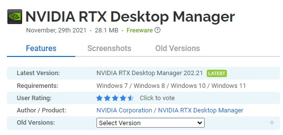 NVIDIA RTX Desktop Manager 무료 다운로드
