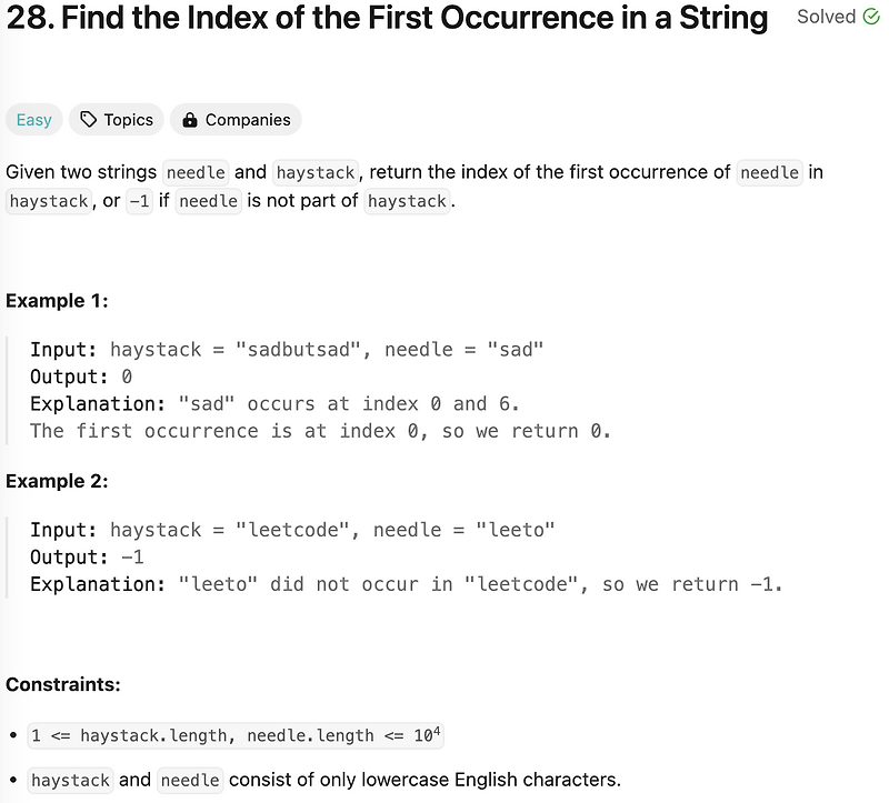 [LeetCode] Find the Index of the First Occurrence in a String (Python)