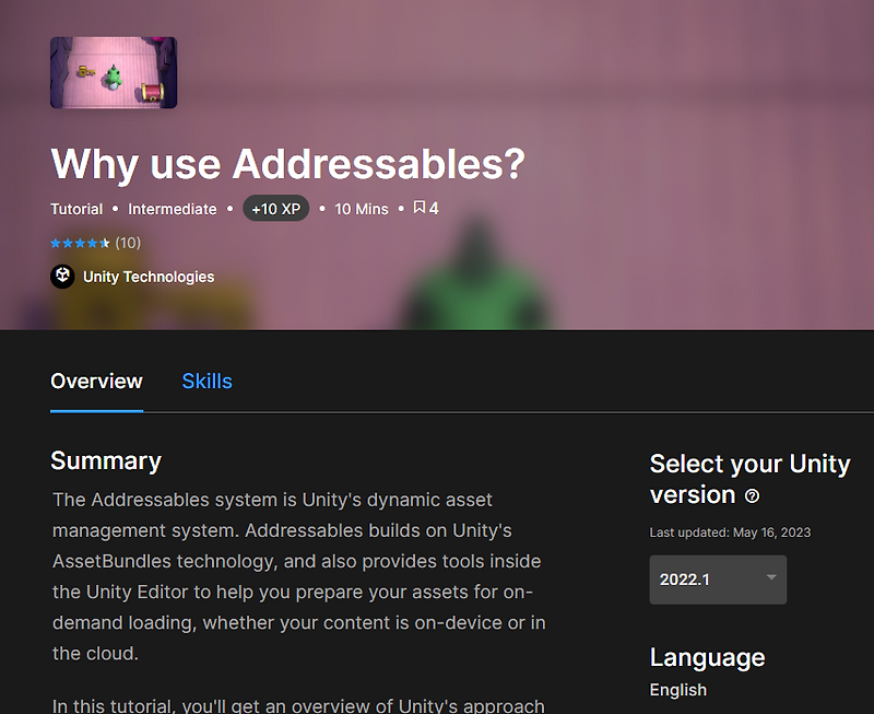 어드레서블 시작하기(Get started with Addressables) 스터디 노트 1화
