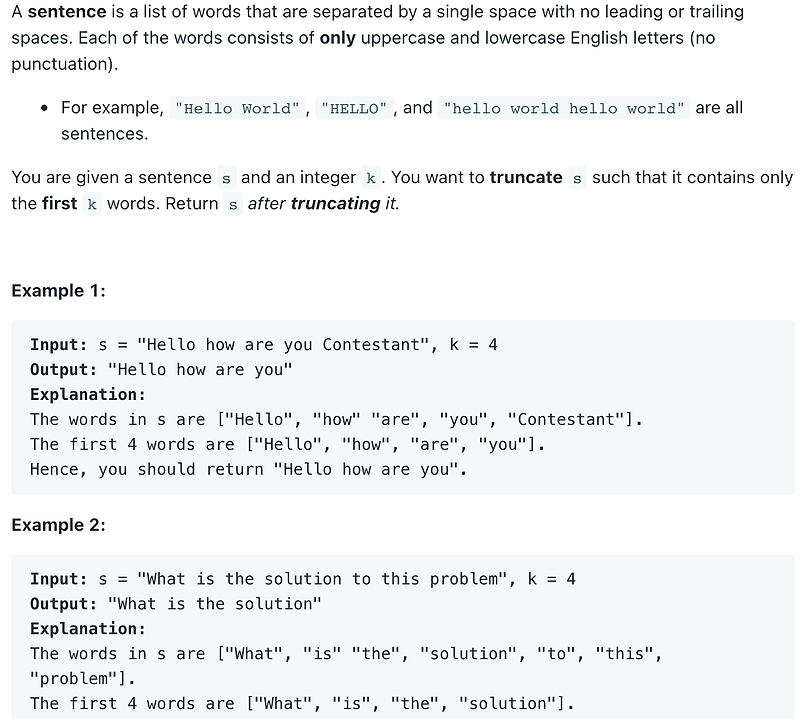 1816. Truncate Sentence :: 항상 공부하는 개발자가 되자