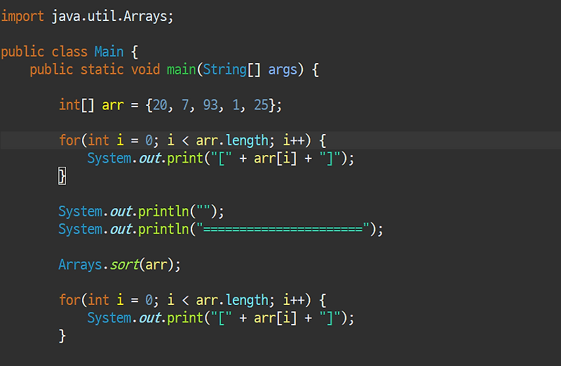 [JAVA] Arrays.sort() 배열을 순차로 정렬해주는 메소드