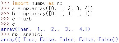 [python] numpy 패키지 isnan 함수 by bskyvision.com