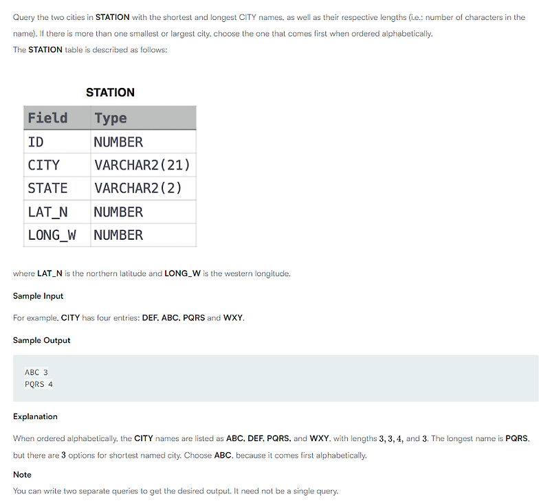 [SQL코테/HackerRank] Weather Observation Station 5