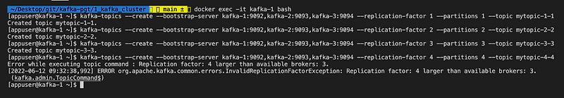[kafka] Error while executing topic command : Replication factor: 4 larger than available ...