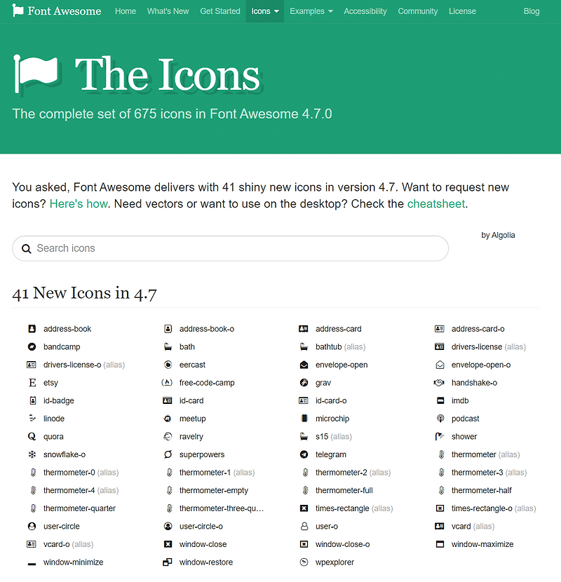 Font Awesome 4 아이콘 검색