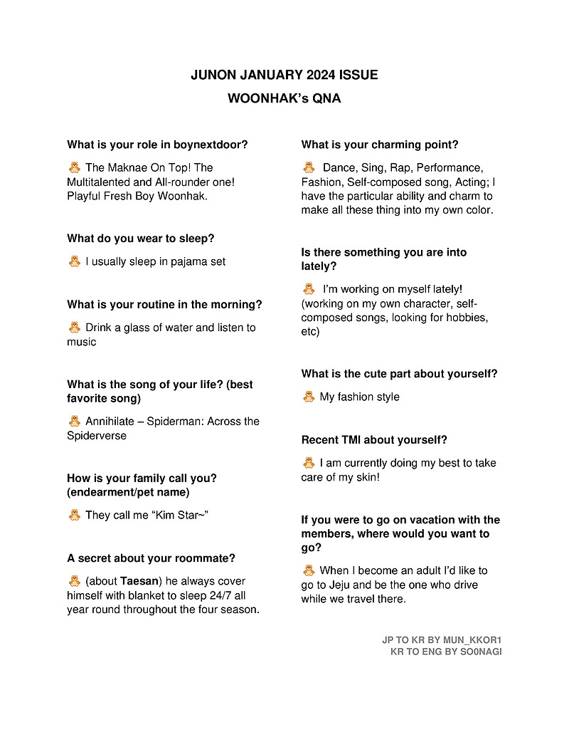 WOONHAK's JUNON MAGAZINE JANUARY 2024 ISSUE QNA :: SOO