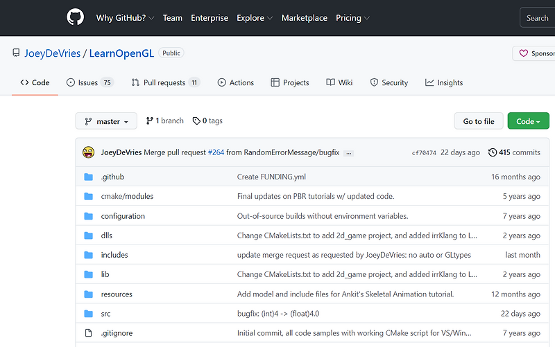 OpenGL 입문을 위한 샘플 프로젝트 다운 및 실행하기