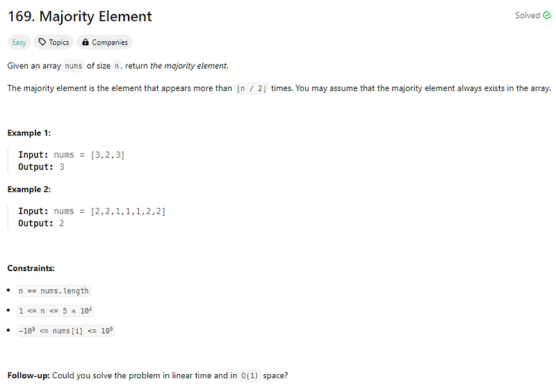 [LeetCode] 169. Majority Element