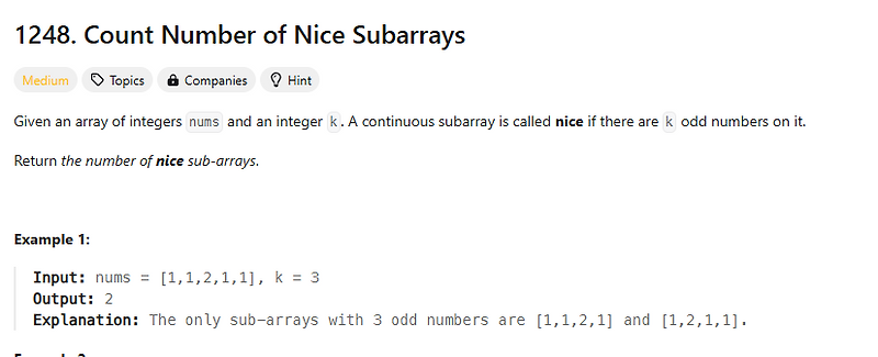 leetcode 1248. Count Number of Nice Subarrays