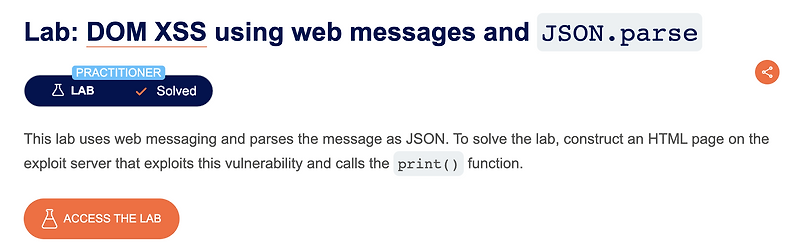 Portswigger - DOM XSS using web messages and JSON.parse solution