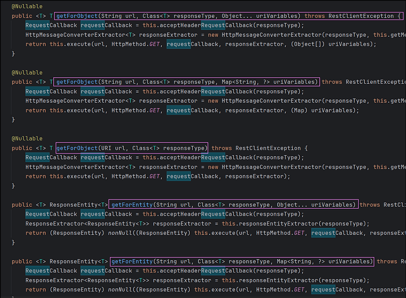 [java] RestTemplate의 get~ 메소드 중에는 왜 request 인자가 없을까?