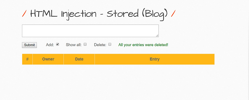 HTML Injection- Stored(blog)(low)