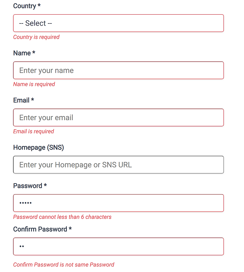 React Hook Form Validate Error Message