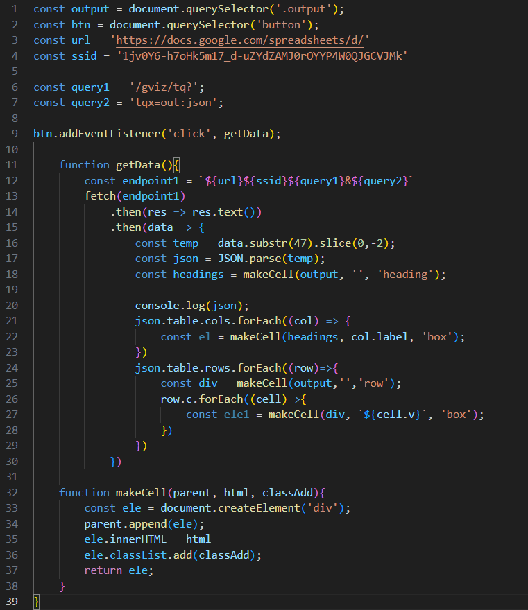 [Js] Google Sheets JSON data for web pages Sheet Data with Headings 리뷰