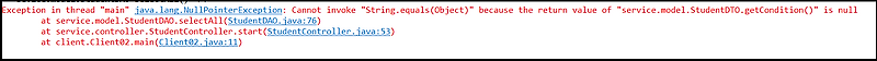 [오류리포트] Exception in thread "main" java.lang.NullPointerException: Cannot invoke "String.equals ...