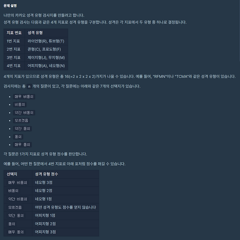 Programmers Python lv1 성격 유형 검사하기 [2022 KAKAO TECH INTERNSHIP]