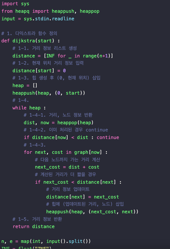 [Python/BOJ] 1504. 특별한 최단 경로 — Oneul