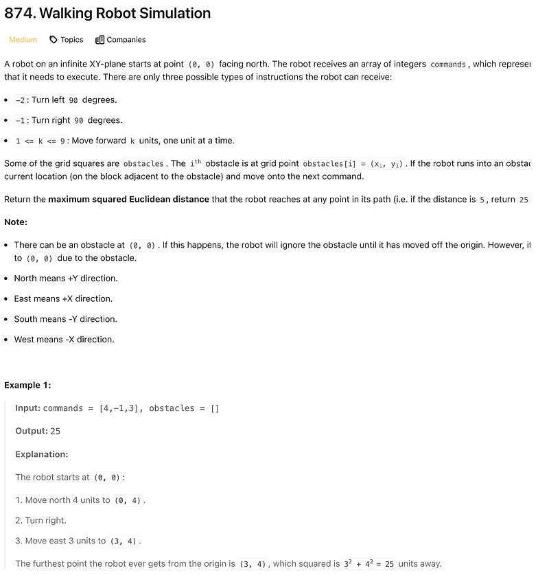 LeetCode [874]: Walking Robot Simulation — 개발하는 장씨