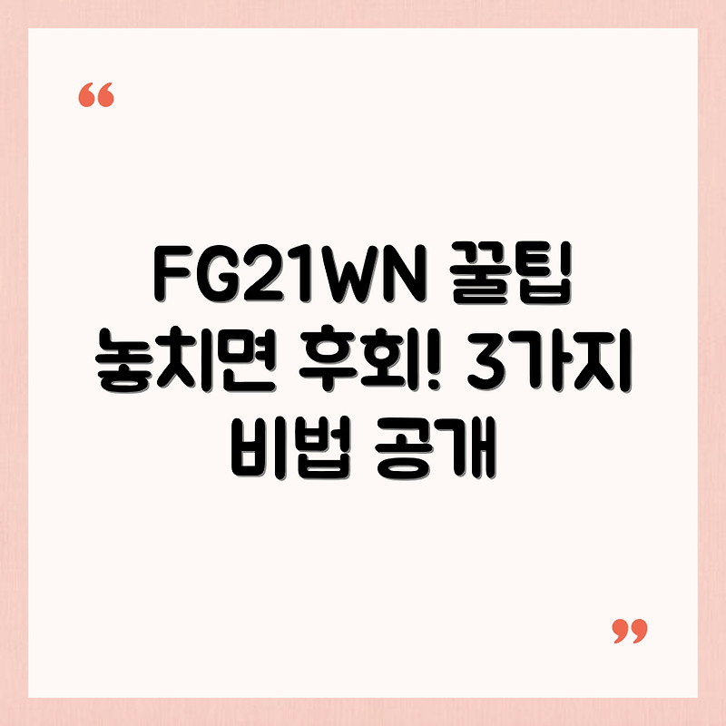 FG21WN: 놓치면 후회! 3가지 꿀팁