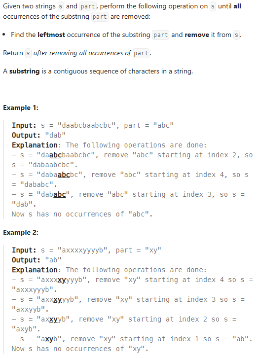 [Leetcode / Python] 1910. Remove All Occurrences of a Substring