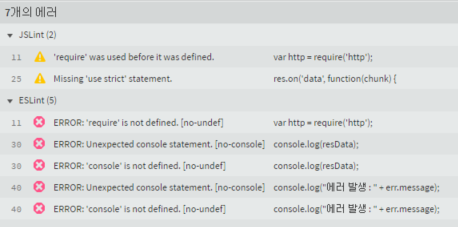Brackets JSLint 에러 해결 방법