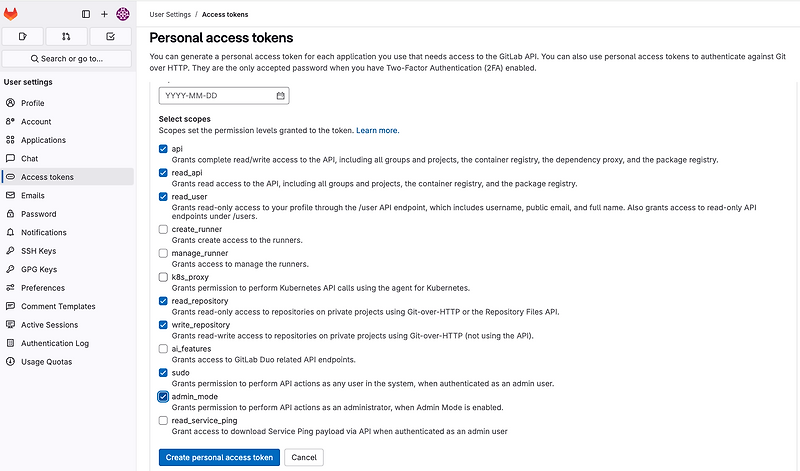[Gitlab] Access Token 만들기 - 선우하마 블로그
