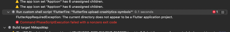 flutter ios build error "run custom shell script flutterfire upload crashlytics-symbol"