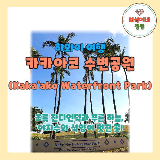잔디언덕과 푸른 하늘, 야자수와 멋진 석양이 어울리는 카카아코 수변공원(Kaka'ako Waterfront Park)