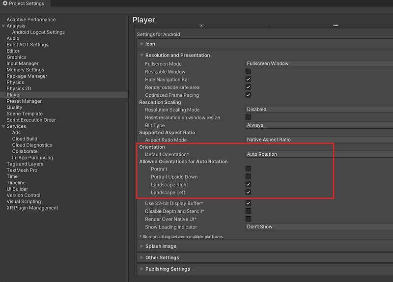 [Unity] Android 빌드 시 Orientation 설정 변경